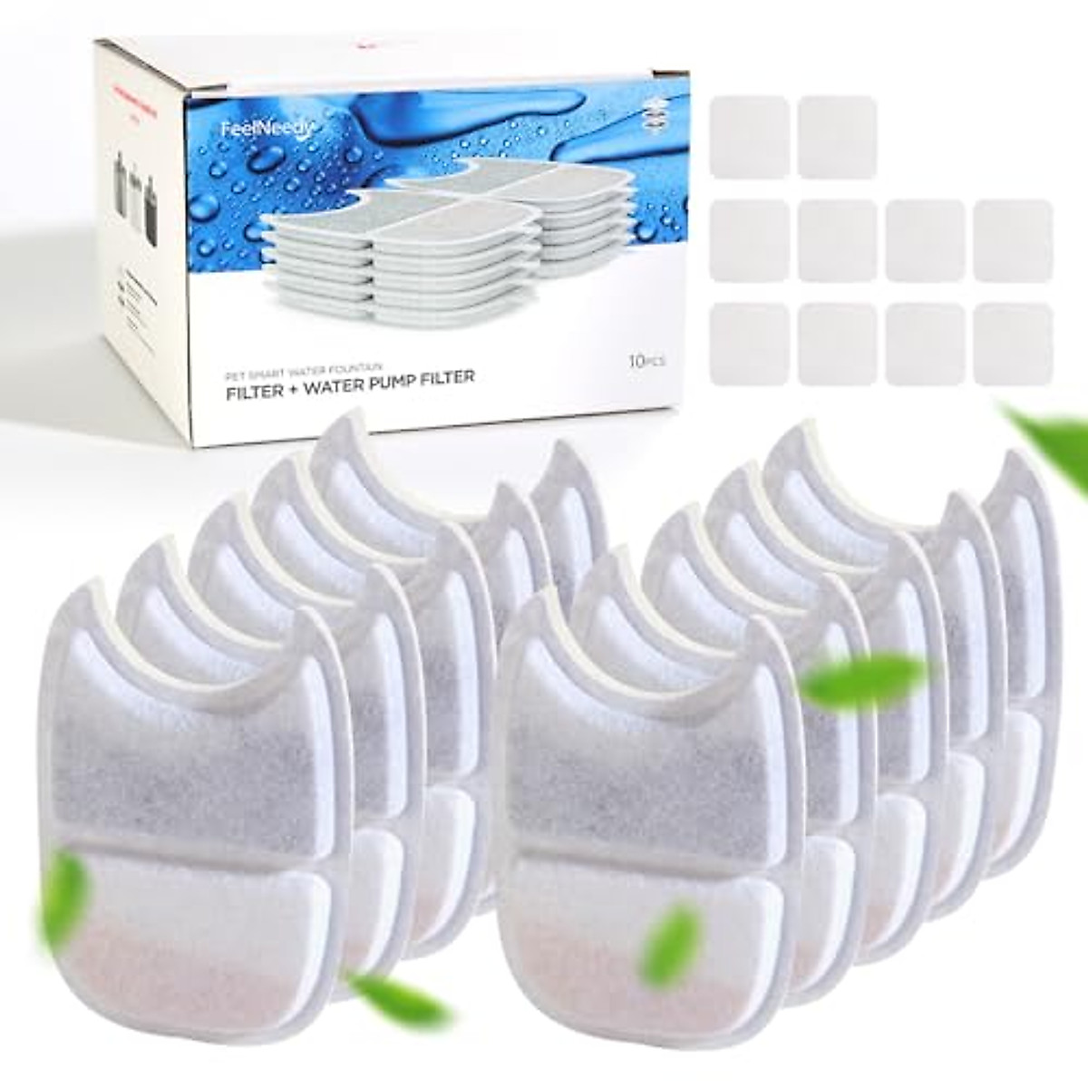 FEELNEEDY 10 Pack Pet Water Fountain Filter Replacement for 135 fl oz/4L Wilreless Cat Water Fountain (for YPD-C004S,YPD-C004P)