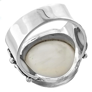 FifiRose 8 White Mabe Cultured Pearl Wide 925 Sterling Silver Ring