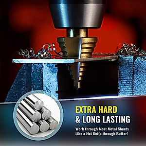 ZELCAN 10 Sizes Titanium Step Drill Bit, 1/4 to 1-3/8 Inches High Speed Steel Drill Cone Bits for Sheet Metal Hole Drilling Cutting, HSS Multi Size Hole Stepped Up Unibit for DIY Lovers Electrician