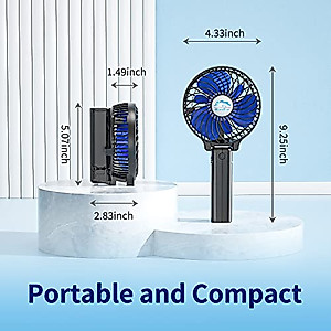 HandFan Portable Handheld Fan, Mini Personal Fan, Battery Operated Cooling Rechargeable Fan, 180° Foldable Small Hand Fan, USB Powered, for Home, Office, Outdoor, Hiking, Travel, Stroller