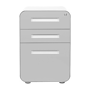 Laura Davidson Furniture Stockpile 3 Drawer File Cabinet with Lock - Under Office Desk Metal Filing Cabinet, Legal/Letter File Folders, Wheels and Stationary Feet, Pre-Assembled, Light Grey Faceplate