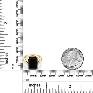 Gem Stone King 18K Yellow Gold Plated Silver Black Onyx Ring For Women (6.60 Cttw, Emerald Cut 14X10MM, Gemstone Birthstone, Available In Size 5, 6, 7, 8, 9)