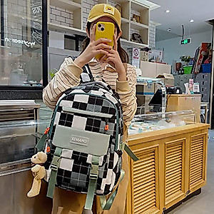 Dcepem Cute Kawaii Backpack with Accessories for Girls School Preppy Backpack Laptop Stuff Waterproof Over 6 Years Old Green