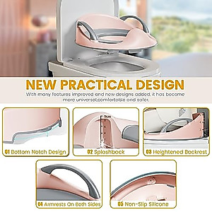 Orzbow Potty Training Toilet Seat for Boys and Girls with Handles & Detachable Soft Cushion, Kids Travel Potty Seat with Anti-Slip Design & Splash Guard, Includes Free Storage Hook,Toilet Brush, Pink