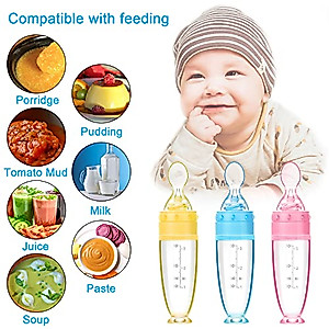 3 Pieces Baby Silicone Feeding Bottle Spoon Baby Food Feeder with Standing Base for Infant Dispensing and Feeding