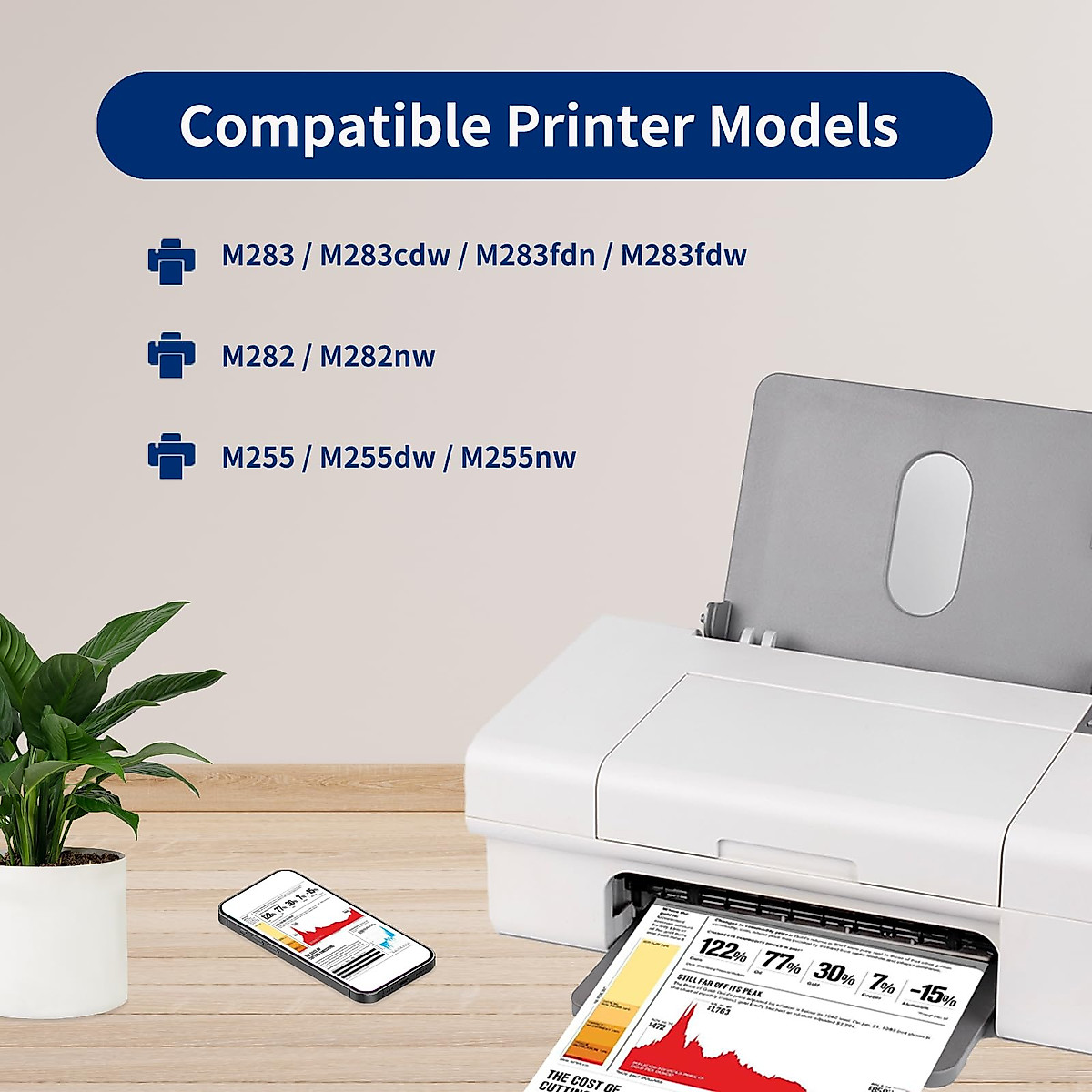 SANUNE 206X with Chip Replacement for HP 206 X 206A Toner Cartridge HP Set 4 Pack W2110X W2111X W2112X W2113X Compatible with HP Color Laser Jet Pro M255 M255dw MFP M283 M283cdw M283fdn M282nw Printer