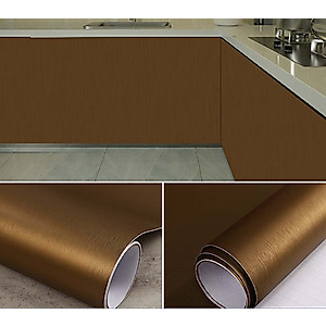Stainless Steel Contact Paper Titanium Gold Look Self Adhesive Shelf Liner Peel and Stick Waterproof Wallpaper for Kitchen Appliance Refrigerator Washing Machine 15.8 x 117 Inches