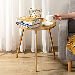 HollyHOME Accent Small Round End Table, Modern Metal Waterproof Outdoor&Indoor Side Table for Small Spaces, Contemporary Nightstand/Sofa Coffee Table, (H) 19.69" x (D) 18.11", Gold
