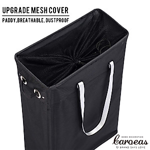 Cloth Clothes Basket, Caroeas 24" Handy Hanging Laundry Basket Tall & Slim Hamper Waterproof Laundry Bag Collapsible Travel Laundry Bag with Breathable Mesh Cover & Soft Handle Laundry Hamper (Black1)