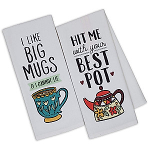 Coffee Theme Kitchen Towels | Set of 3 Cotton Decorative Towels with Coffee Cup, Pot, Mug Print for Dish and Hand Drying | 18 inch x 28 inch