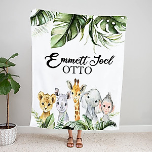 Personalized Baby Boy Blanket - Safari Baby Blanket Boy -Jungle Animals Baby Name Blanket - Safari Animals Baby Bedding - Super Soft Plush Blanket for Baby, 30 x 40 in