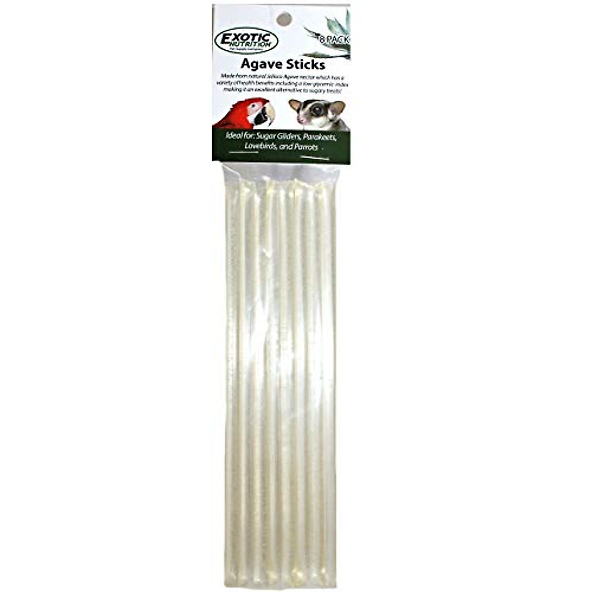 Agave Sticks (8 Straws) - Natural Organic Agave Nectar Straws - Sweet Treat for Small Animals - Sugar Gliders, Marmosets, Parrots, Canaries, Finches, Parakeets, Cockatiels, Other Birds