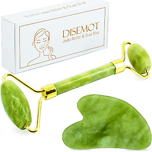 Disemot Jade Roller & Gua Sha Facial Tools, Natural Anti-Aging Jade Beauty Skin-Care Tool Face Roller to Rejuvenate Facial Skin Cooling, Slimming & Firming, Great as Stocking Stuffers