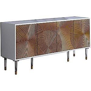 Best Master Furniture T1952 Tula High Gloss Lacquer Sideboard/Buffet with Golden Door Panels, White