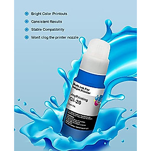JoyPrinting GI-20 Refill Ink Bottles Kit Replacement for Canon GI20PGBK GI20 Ink Work for Canon PIXMA G6020 G7020 5020 MegaTank Printers (1 Pigment Black / 1 Cyan / 1 Magenta / 1Yellow, 4 Pack)