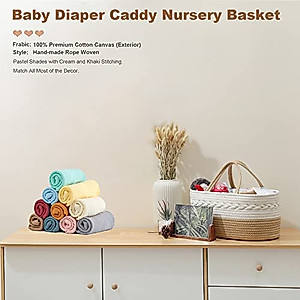 Yoe Gogh Baby Diaper Caddy Organizer, Rope Woven Nursery Storage Basket with Adjustable Divider, Portable Car Travel Diapers Organizer, Large Capacity Caddies (Khaki)