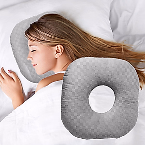 Wuronsa Ear Piercing Pillow for Side Sleepers with an Ear Hole for CNH and Ear Pain Ear Inflammation Pressure Sores, Cotton O-Shaped Side Sleeping Pillow, Ear Guard Pillow