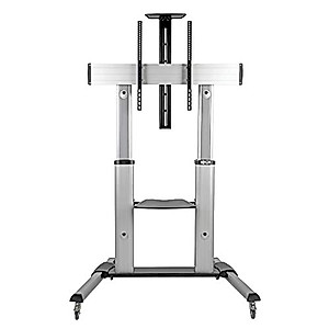 Tripp Lite Mobile TV Stand with Mount, for LED/OLED/LCD Flat Screen Monitors, 60” – 100” Televisions, Shelf & Locking Wheels, Silver, 5-Year Warranty (DMCS60100XX)