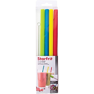 Starfrit T092849 Reusable Silicone Straws, 4-Pack, One Size, Multicolor