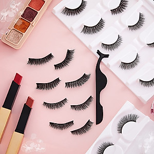 10 Pairs Self Adhesive Eyelashes Stable Non Slip False Lashes Waterproof Faux Reusable Eyelashes Dramatic No Glue Eyelashes Fluffy Stick on Eyelashes Mink Eyelashes Fake Eyelashes with Eyelash Tweezer