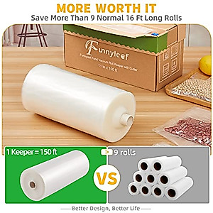 Funnyleaf 11" x 150' Food Vacuum Seal Roll Bags Keeper with Cutter, Ideal Vacuum Sealer Bags for Food Save, Commercial Grade, BPA Free, Great for Meal prep, Storage and Sous Vide