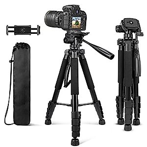 Aureday 74’’ Camera Tripod with Travel Bag,Cell Phone Tripod with Wireless Remote and Phone Holder, Compatible with DSLR Cameras,Cell Phones,Projector,Webcam,Spotting Scopes