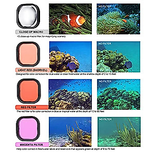 SOONSUN Waterproof Case for GoPro Hero 11 / 10 / 9 Black with 4-Pack Diving Filter - 60M Underwater Protective Housing Case for GoPro HERO11 10 9 Black with Red, Light Red, Magenta, 5X Macro Filters