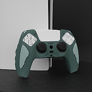 PlayVital Knight Edition Templeton Gray & Jade Grey Two Tone Anti-Slip Silicone Cover Skin for ps5 Controller, Soft Rubber Case for ps5 Wireless Controller with Thumb Grip Caps