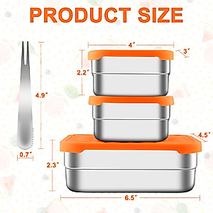MOVNO Stainless Steel Food Containers with Lids Set of 3 (28 oz, 8 oz, 8 oz) - Metal Snack Container for Kids Adults - Premium Leakproof Bento Box Storage - Lunch Box Set with Silicone Lids