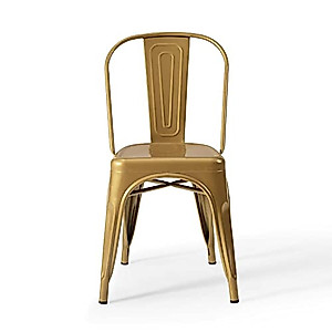 Modway Promenade Industrial Modern Steel Metal Bistro Dining Chairs in Gold-Set of 2