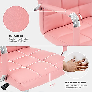 MFD LIVING High Back Desk Chair, Modern PU Leather Home Office Task Chair with Arms, Adjustable Swivel Computer Executive Chair with Wheels (Pink)