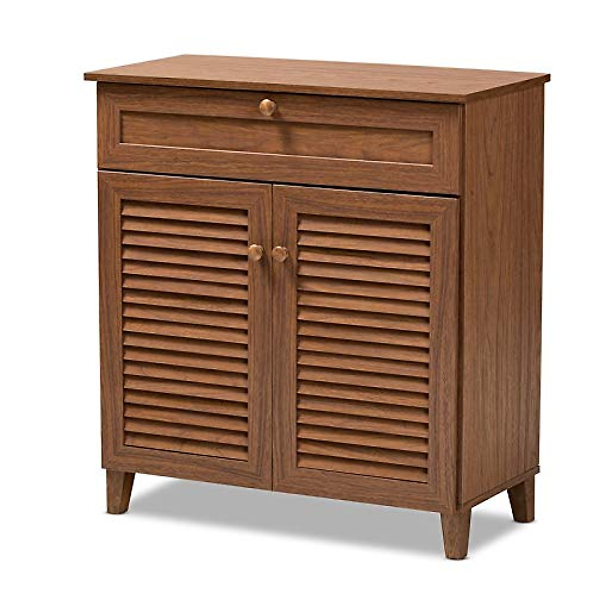 Baxton Studio Coolidge Wood 4-Shelf and Drawer Shoe Cabinet in Walnut Brown