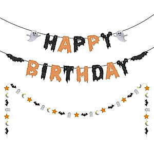 Halloween Happy Birthday Banner Orange & Black Glitter Halloween Garland Halloween Birthday Decorations,Flying Bats Halloween Birthday Decorations,fireplace Halloween Decor