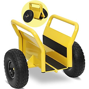 Courtco Heavy Duty Panel Dolly, Slab Dolly, Two Nice Handles, 10" Solid Rubber Tires, Super Weight 1000 LBS, All-Terrain Movement for Heavy Drywall Sheet & Door Material (Yellow)