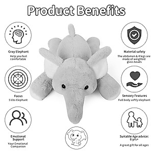 WeBingo Elephant Weighted Stuffed Animals, 5 Pounds Weighted Plush Toy 27" Comfort Big Weighted Throw Pillow Cute Elephant Plush Gifts for Kids & Adults(Gray Elephant, 27 Inch | 5 lbs)