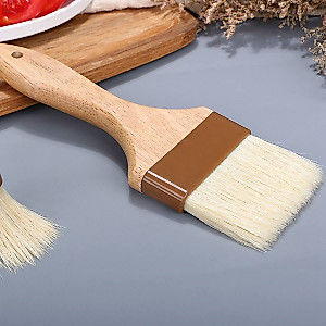Cooking Boar Bristles Barbecue Wooden Handle Kitchen Pastry Brush Marinade Tool Basting Brush Sauce Baster(Round)