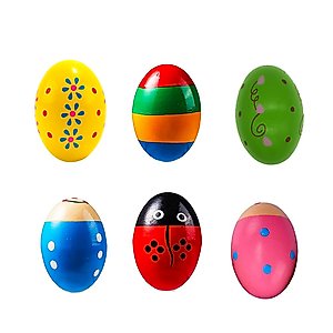 ANGJINY 6 Pack Easter Egg Shakers Maracas Natural, Wooden Musical Stocking Stuffers Percussion Instruments - basket Stuffers Easter Gift