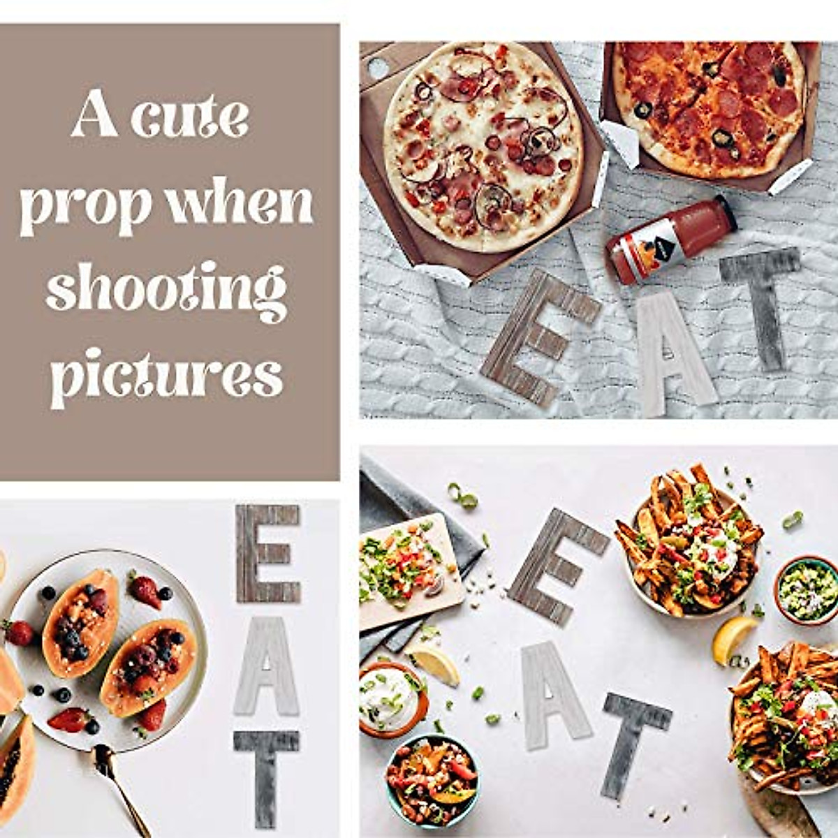 Wooden Eat Sign for Kitchen Decorations, Rustic Eat Signs Kitchen Wall Decor, Farmhouse Kitchen Wall Art, EAT Letters Farmhouse Kitchen Decor for Dining Room & Eatery, Easy to Hang or Stand on Table