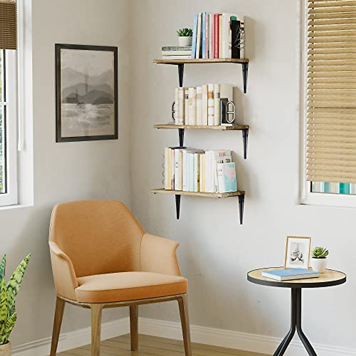 Wallniture Arras 17"x8" Wall Bookshelves for Living Room Decor Kitchen Organization Office Decor, Shelves for Bedroom & Bathroom Storage Set of 3, Burnt Finish