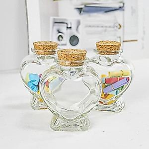 2.7 OZ Heart Shaped Glass Favor Jars with Cork Lids,Glass Wish Bottles with Cork,Decorative Glass Bottle with Cork Stopper-(80ml-6Pcs)