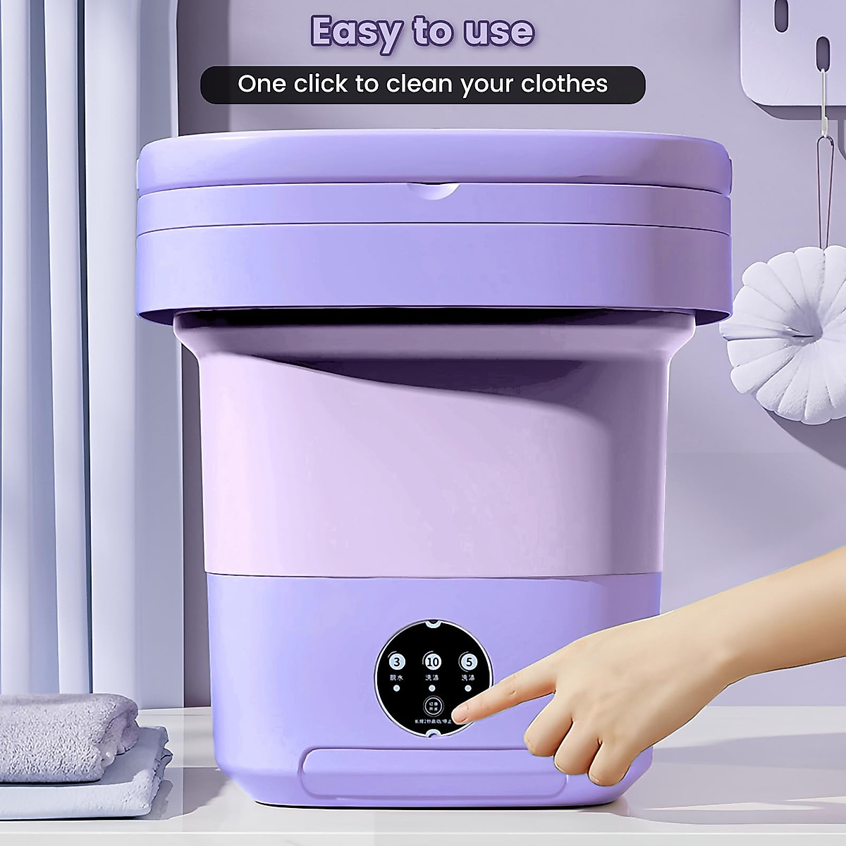 Portable Washing Machine,11L Large Capacity Foldable Washer Machine,Mini Washing Machine for Underwear,Socks,Travel Washing Machine for Camping,Travel Laundry,Apartment,RV,Purple