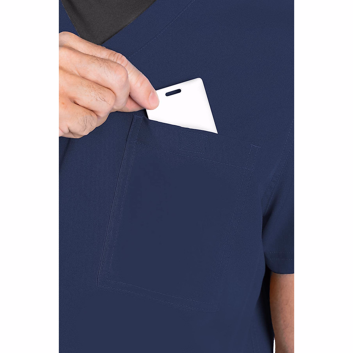Med Couture Men's V-Neck Scrub Top, Tuckable Cadence One Pocket Scrub Top With 2-Way Stretch Technology MC7478, XL, Navy