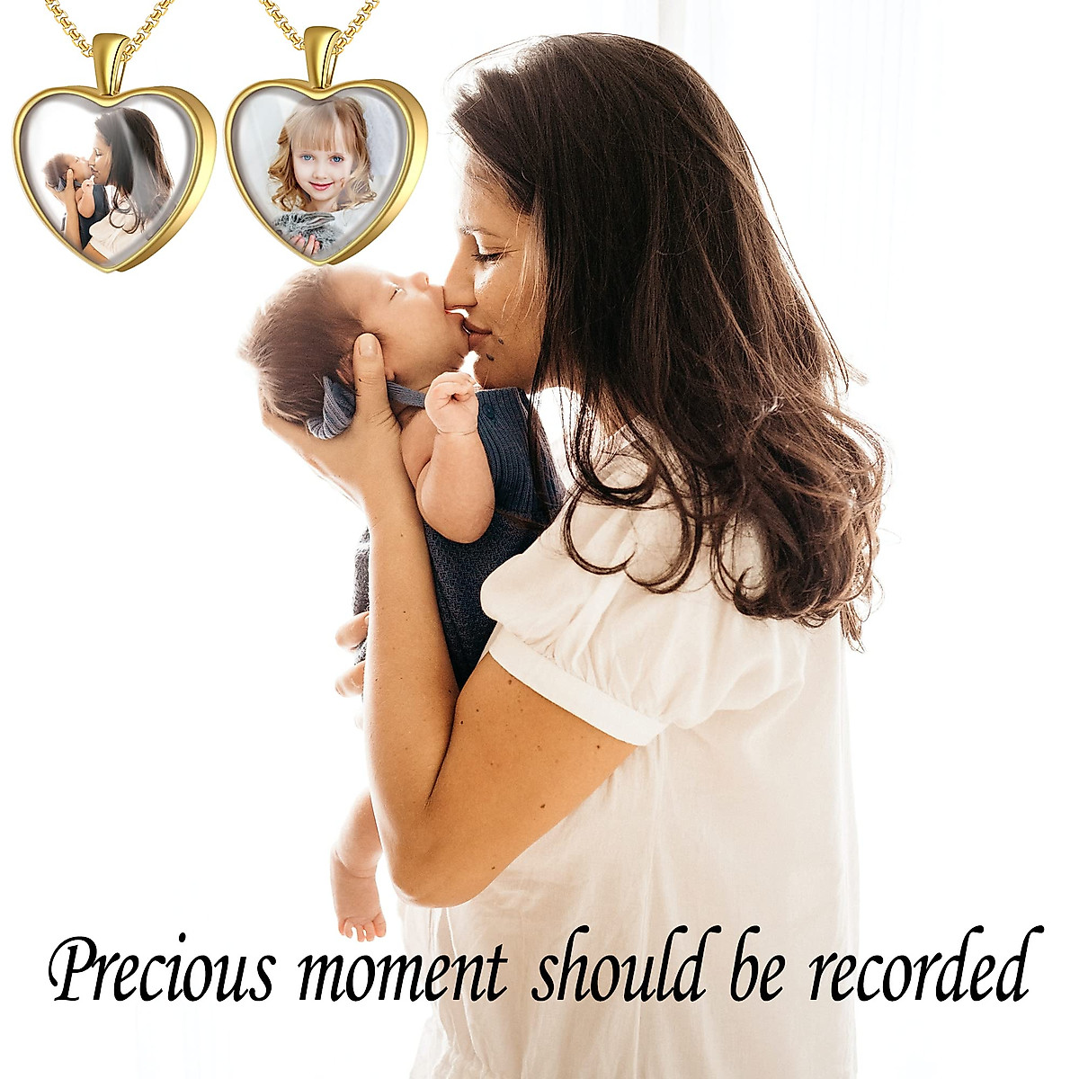 Fanery Sue Customized Double-side Picture Necklaces,Personalized Photo Necklaces for Women Men,Custom Photo Pendant with Memory Pictures -Meaningful Jewelry Gifts to Record Love (Golden Heart)