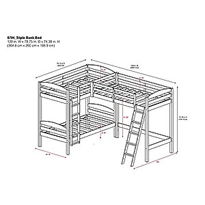 DHP Dorel Living Clearwater Triple Wood Bunk, Twin Size, Black Bed