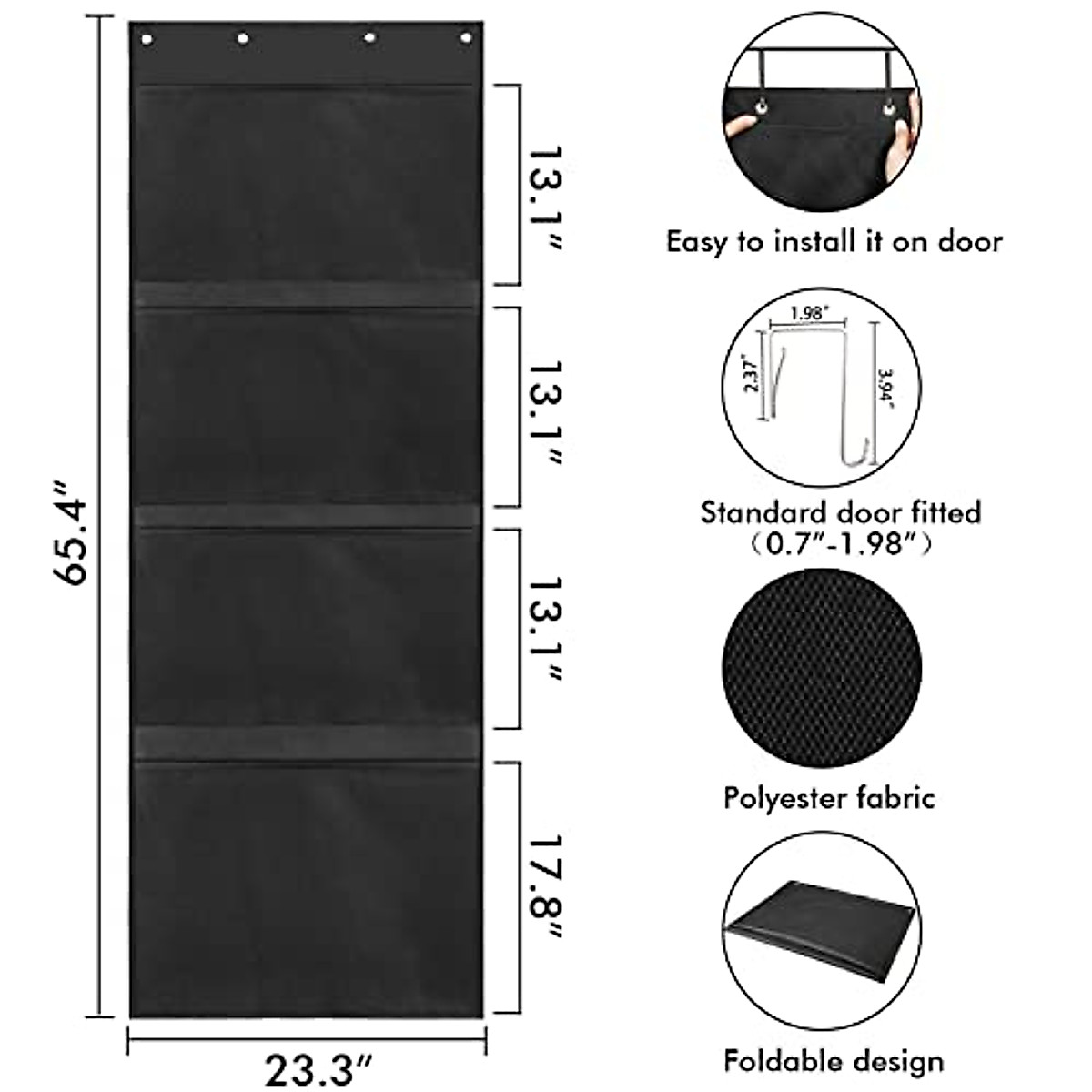 Melpler Stuffed Animal Storage - Stuffed Animal Holder, Hanging Stuffed Animal Organizer for Nursery, Over the Door Organizer for Stuffies, Toy Plush Storage with 4 Hooks 3 Support Rods(Black)