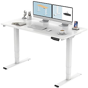 FLEXISPOT 3 Stages Dual Motor Electric Standing Desk 55x28 Inches Whole-Piece Desk Board Height Adjustable Desk Electric Stand Up Desk Sit Stand Desk(White Frame + White Desktop)