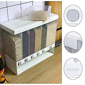 Fetcoi White Wall Mount Dry Food Dispenser, 6-In-1 Rice Coffee Bean Dispenser Wall Cereal Dispenser Countertop, 22lbs Capacity