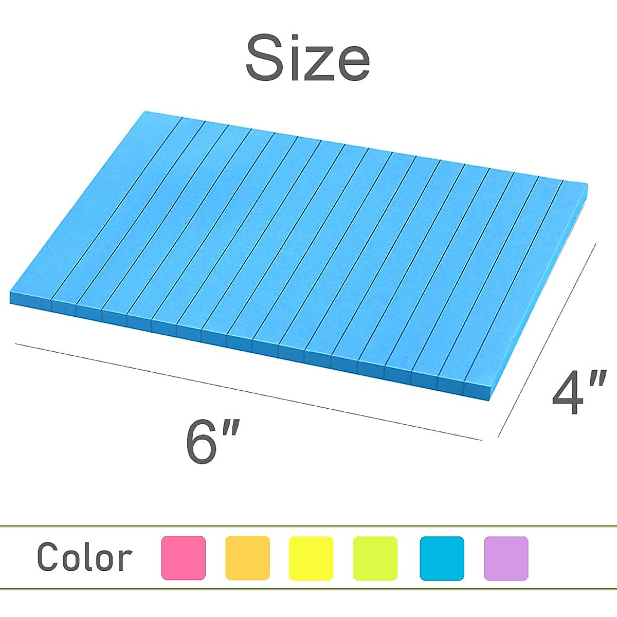 Lined Sticky Notes 4X6 in Bright Ruled Post Stickies Colorful Super Sticking Power Memo Pads Its Strong Adhesive, 6 Pads/Pack, 45 Sheets/pad