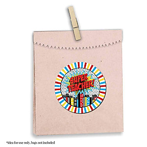 Super Teacher Super Hero Themed Teacher Appreciation Thank You Sticker Labels, 40 2" Party Circle Stickers by AmandaCreation, Great for Envelope Seals & Gift Bags