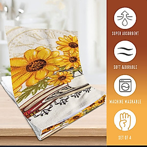 Lobyn Value Pack Kitchen Towel Oven Mitts and Pot Holders Sets, Pot Holders and Oven Mitts Sets, Kitchen Mittens and Pot Holder Set, Potholder Set, Mittens Kitchen Sunflower Design